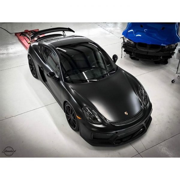 Porsche Cayman wrapped in Avery SW Satin Black and Gloss Black vinyls ...