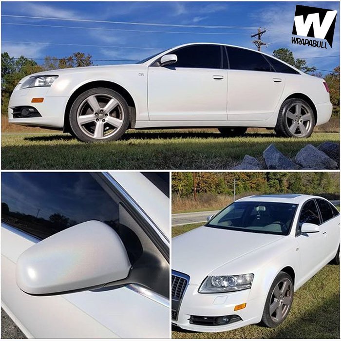 Audi A6 wrapped in ColorFlip Satin Ghost Pearl shade shifting vinyl ...