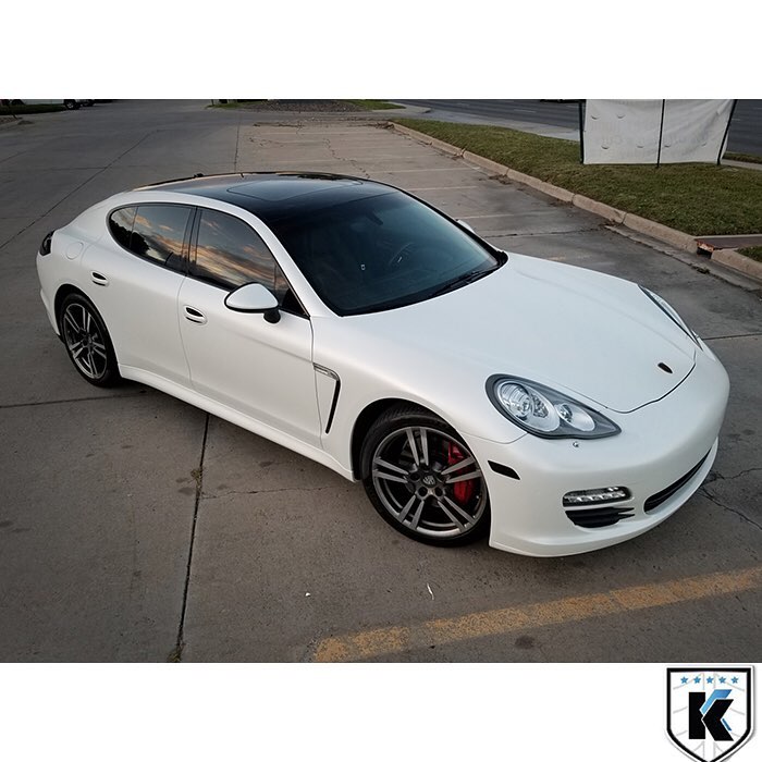 Porsche Panamera wrapped in Avery SW Satin Pearl White vinyl - Vinyl ...