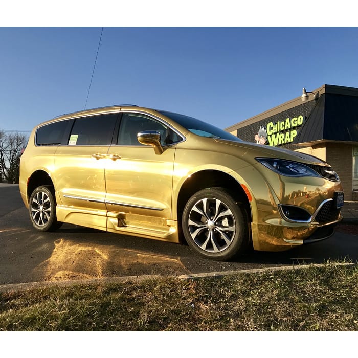 Chrysler Pacifica wrapped in Avery SW Gold Chrome vinyl - Vinyl Wrap ...
