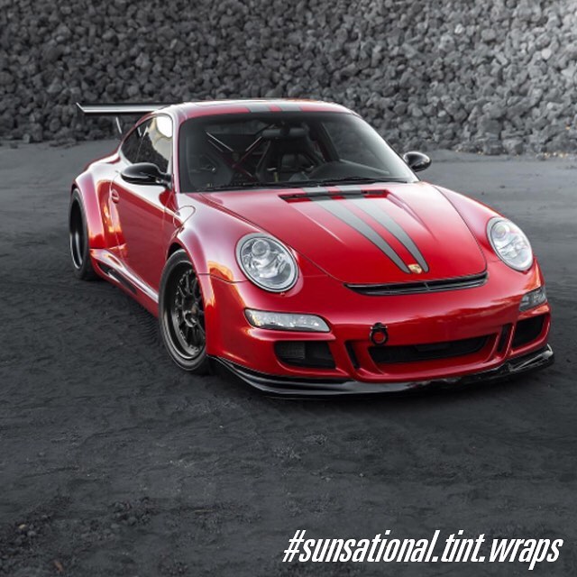 Porsche Wide Body 997-GT wrapped in Gloss Dragon Fire Red vinyl