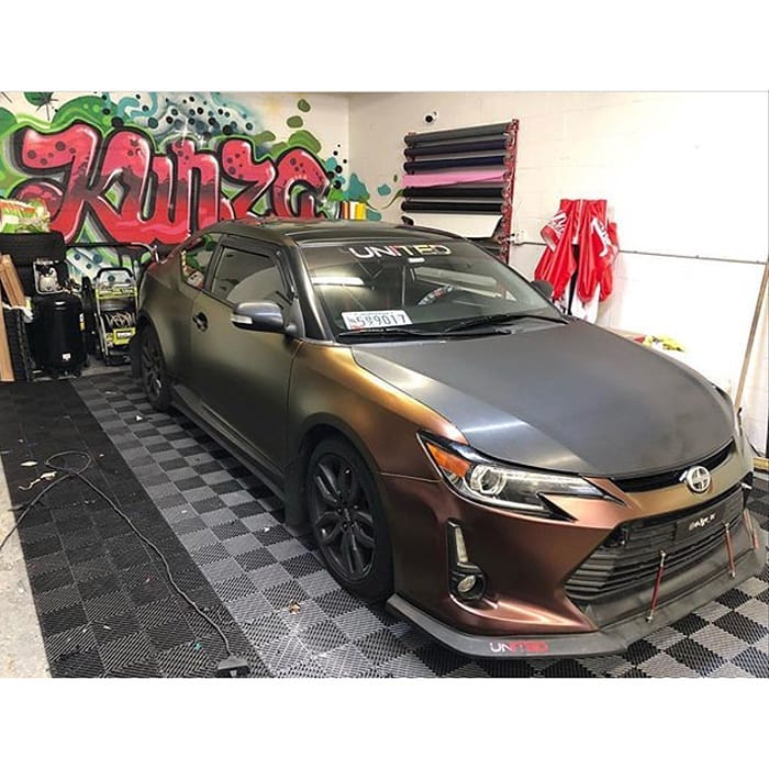 Scion wrapped in Avery ColorFlow Satin Rising Sun Red/Gold shade ...