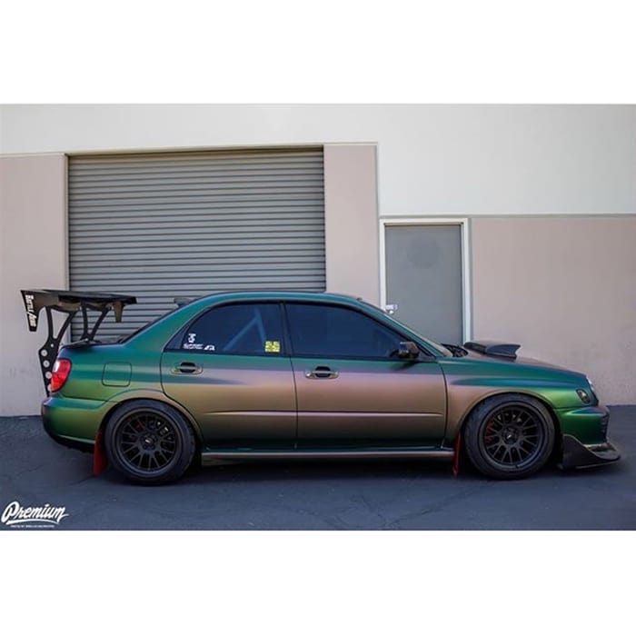 Subaru WRX Wrapped in Avery Satin Urban Jungle SilverGreenPurple Shade ...