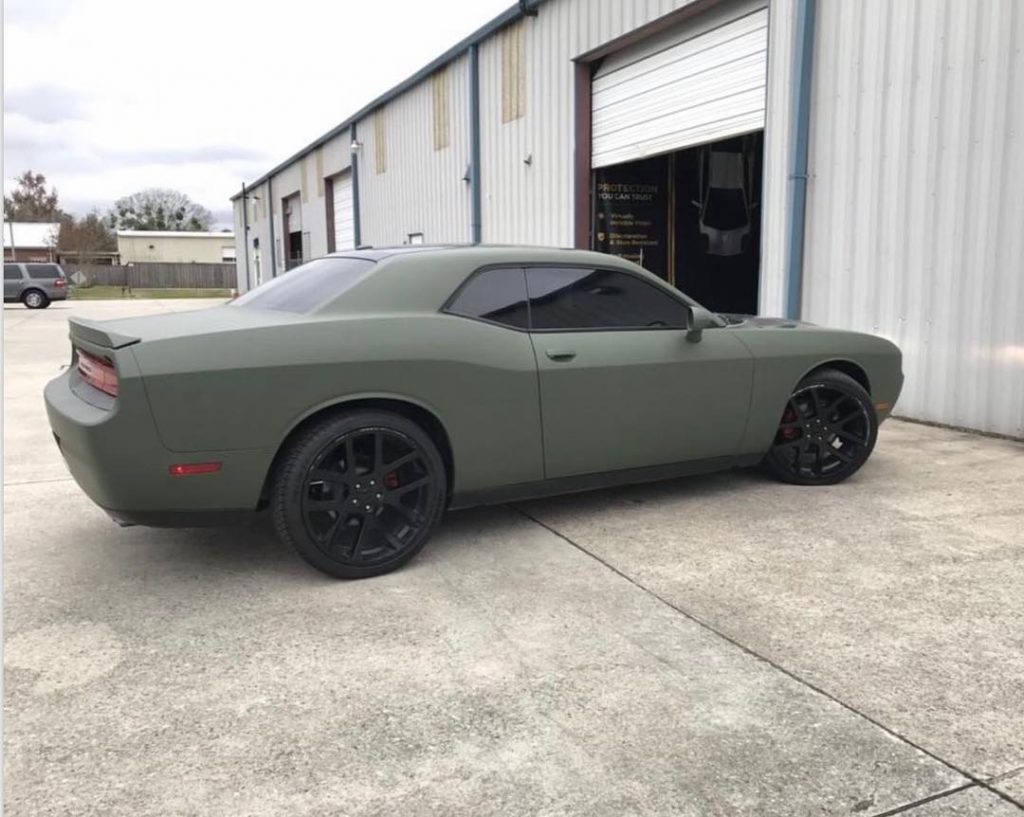 Dodge Challenger wrapped in Matte Military Green vinyl - Vinyl Wrap ...