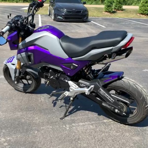 Motorcycle wrapped in Gloss Passion Purple & Satin Nardo Gray vinyl ...
